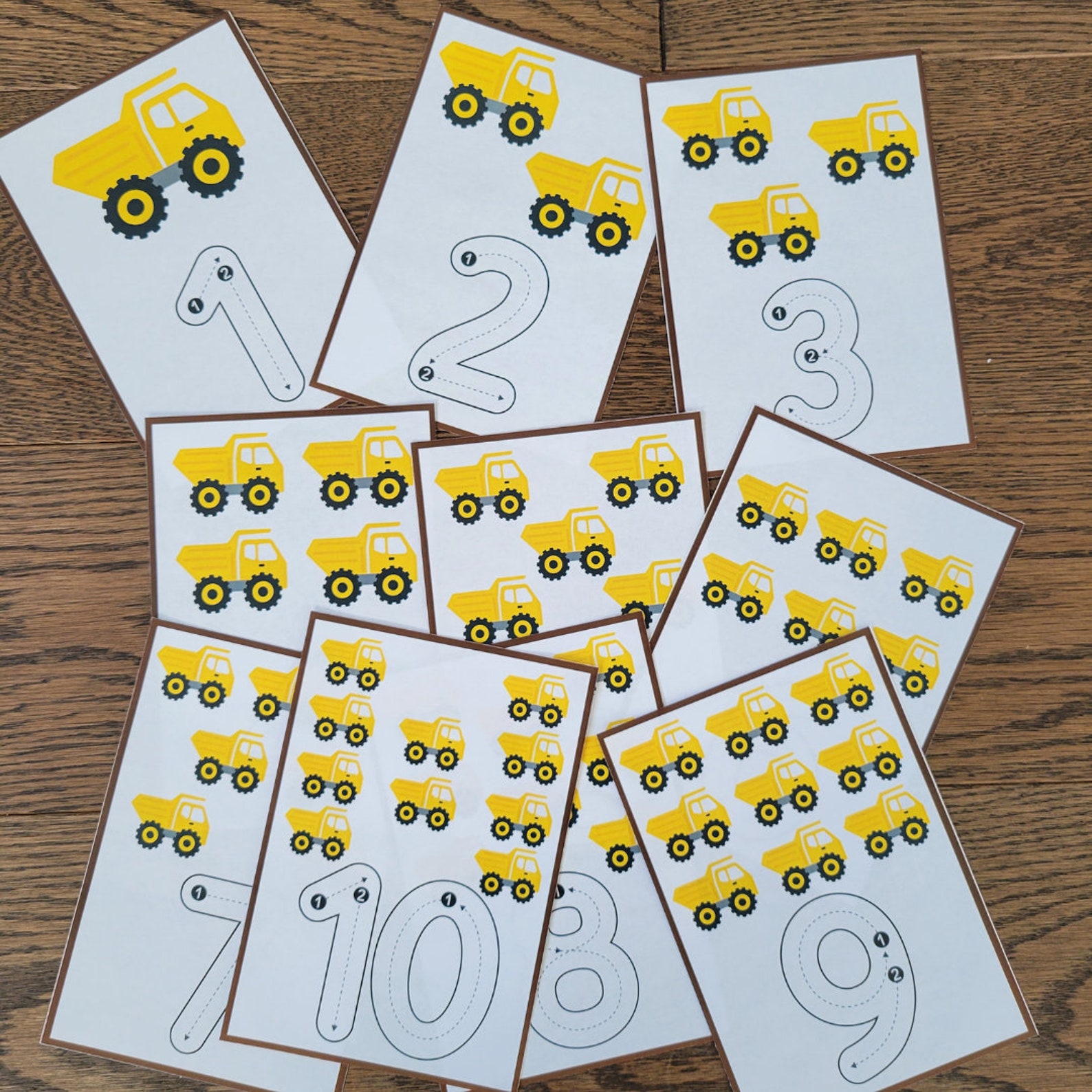 Dump Truck Number Tracing Flashcards: Counting Activity (PDF) - Etsy
