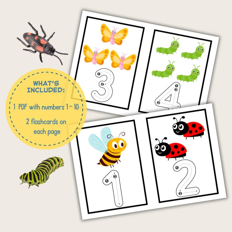 Number Tracing Flashcards: Bugs Counting Activity (PDF Printable) - Etsy