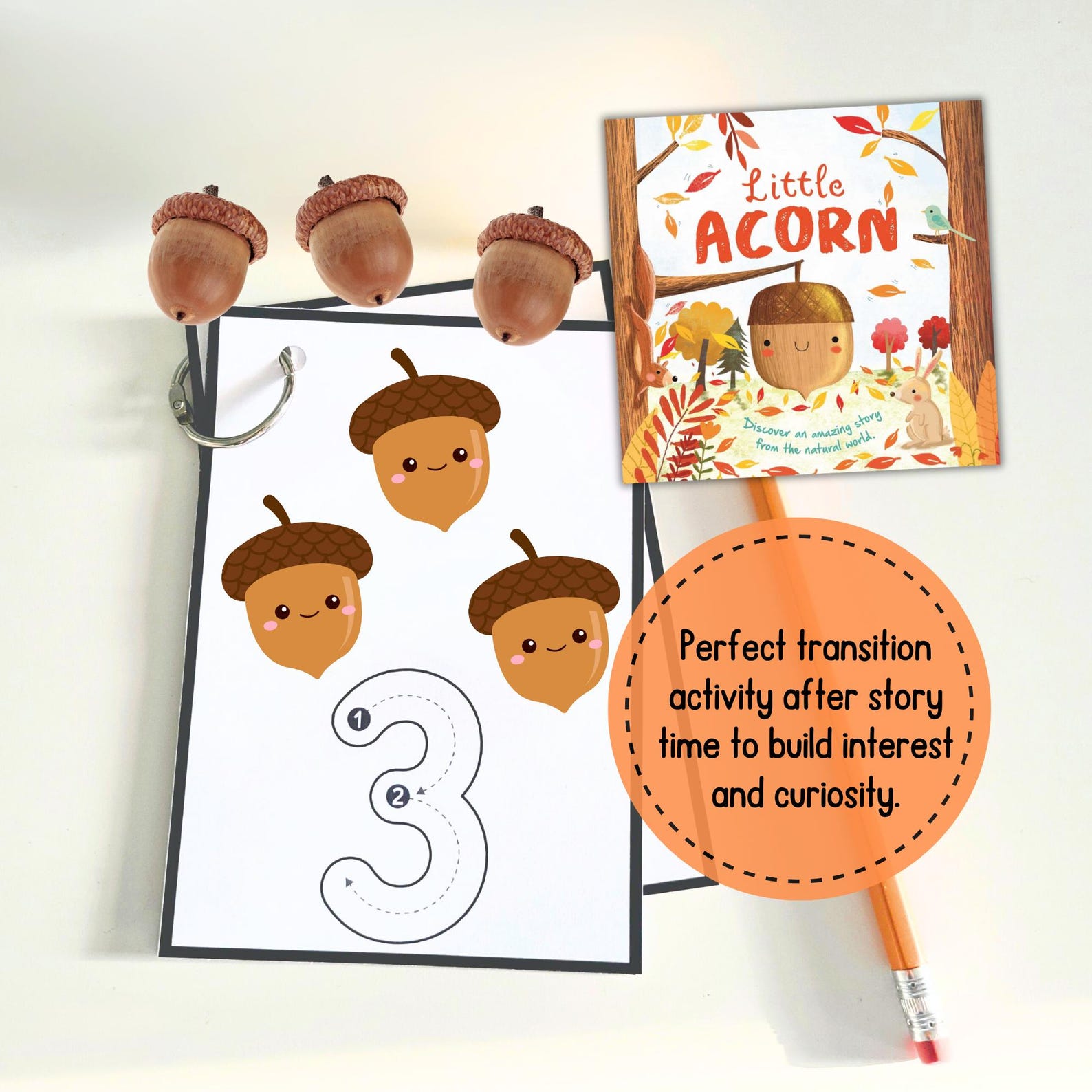 Number Tracing Flashcards: Autumn Acorn Counting, Prek Math (PDF ...