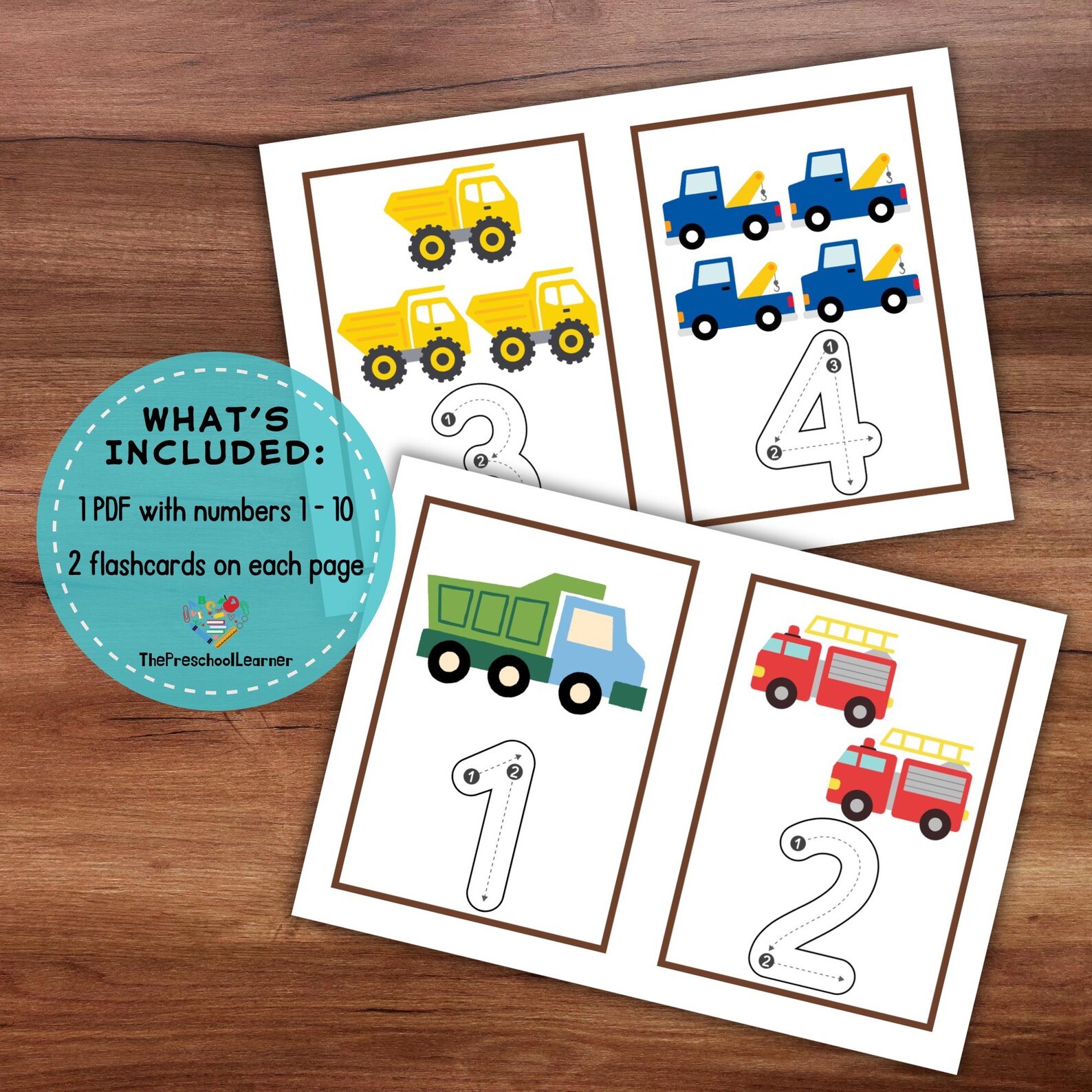 Trucks Number Tracing Flashcards: Kids Math Activity (PDF) - Etsy