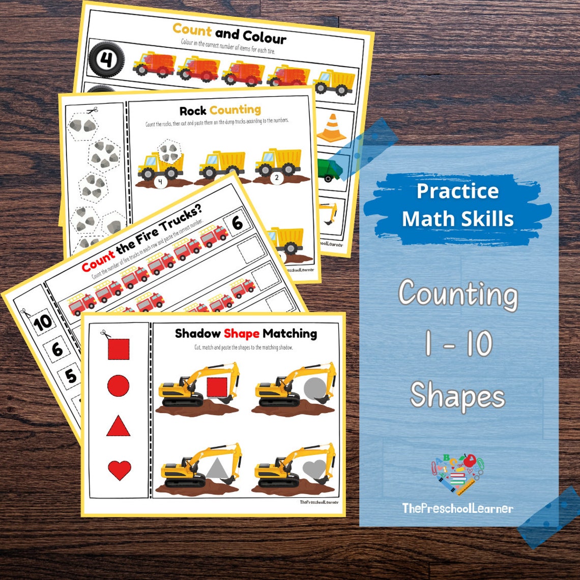 Construction Counting Worksheets 1 - 10 Preschool Number Matching ...