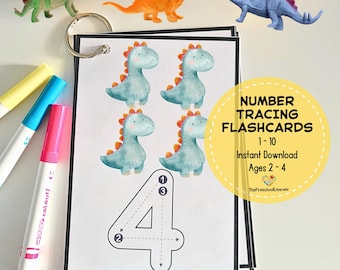 Number Tracing Printable Flashcards, 1 - 10 Counting Activity, Fun ...