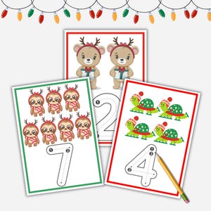 Christmas Animals Number Tracing Flashcards: Homeschool Math (PDF) - Etsy