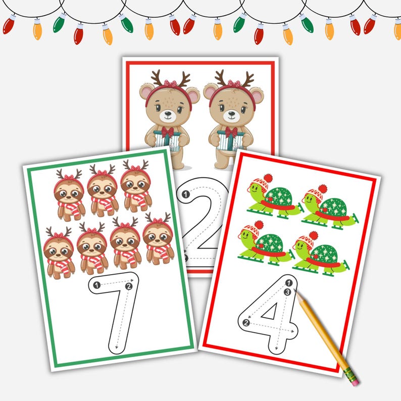 Christmas Animals Number Tracing Flashcards: Homeschool Math (PDF) - Etsy