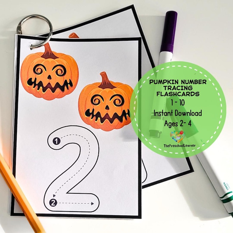 Number Tracing Printable Flashcards, 1 - 10 Counting Activity, Halloween Math Worksheet ...