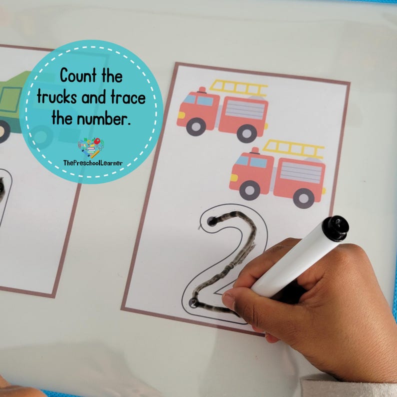 Trucks Number Tracing Flashcards: Kids Math Activity (PDF) - Etsy