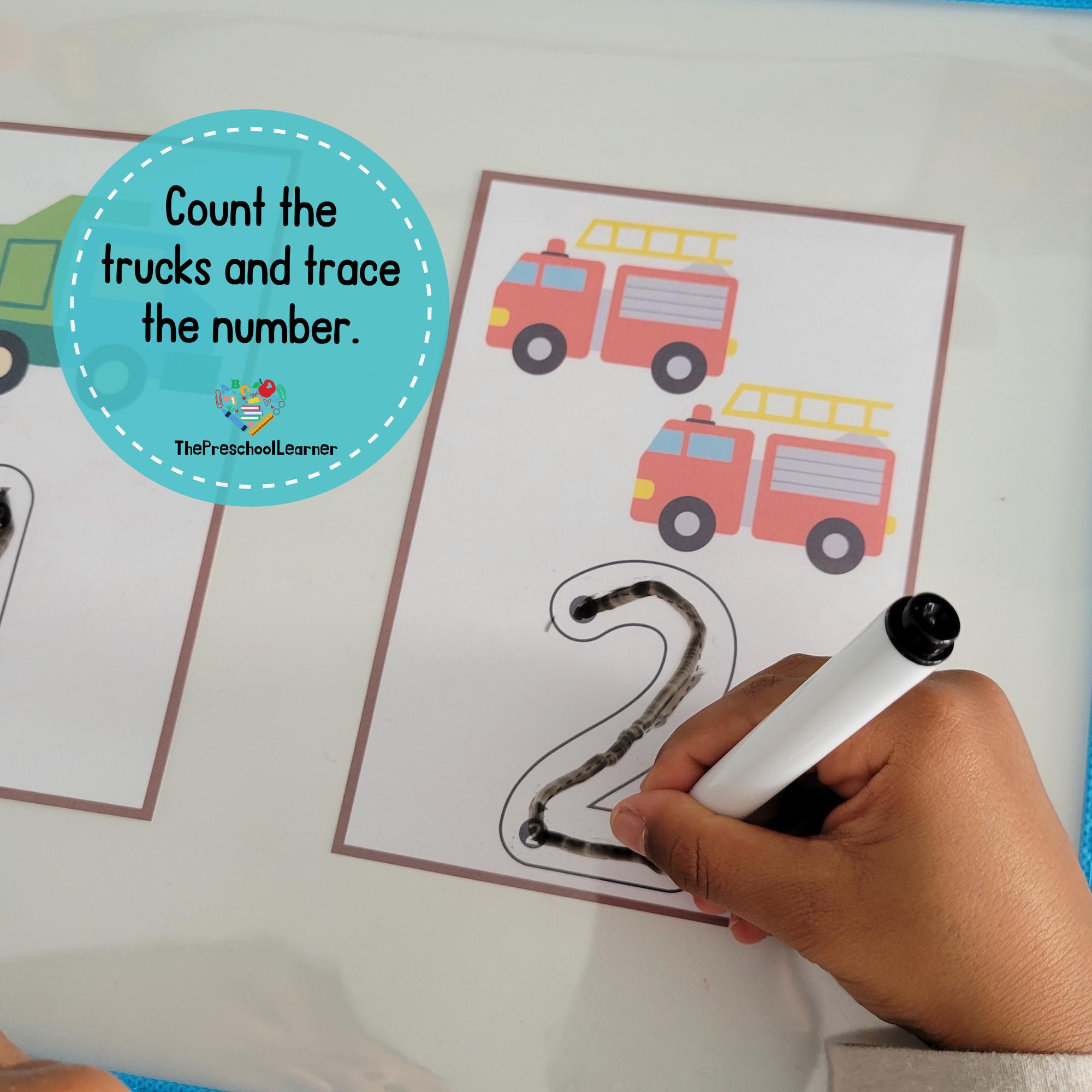 Trucks Number Tracing Flashcards: Kids Math Activity (PDF) - Etsy
