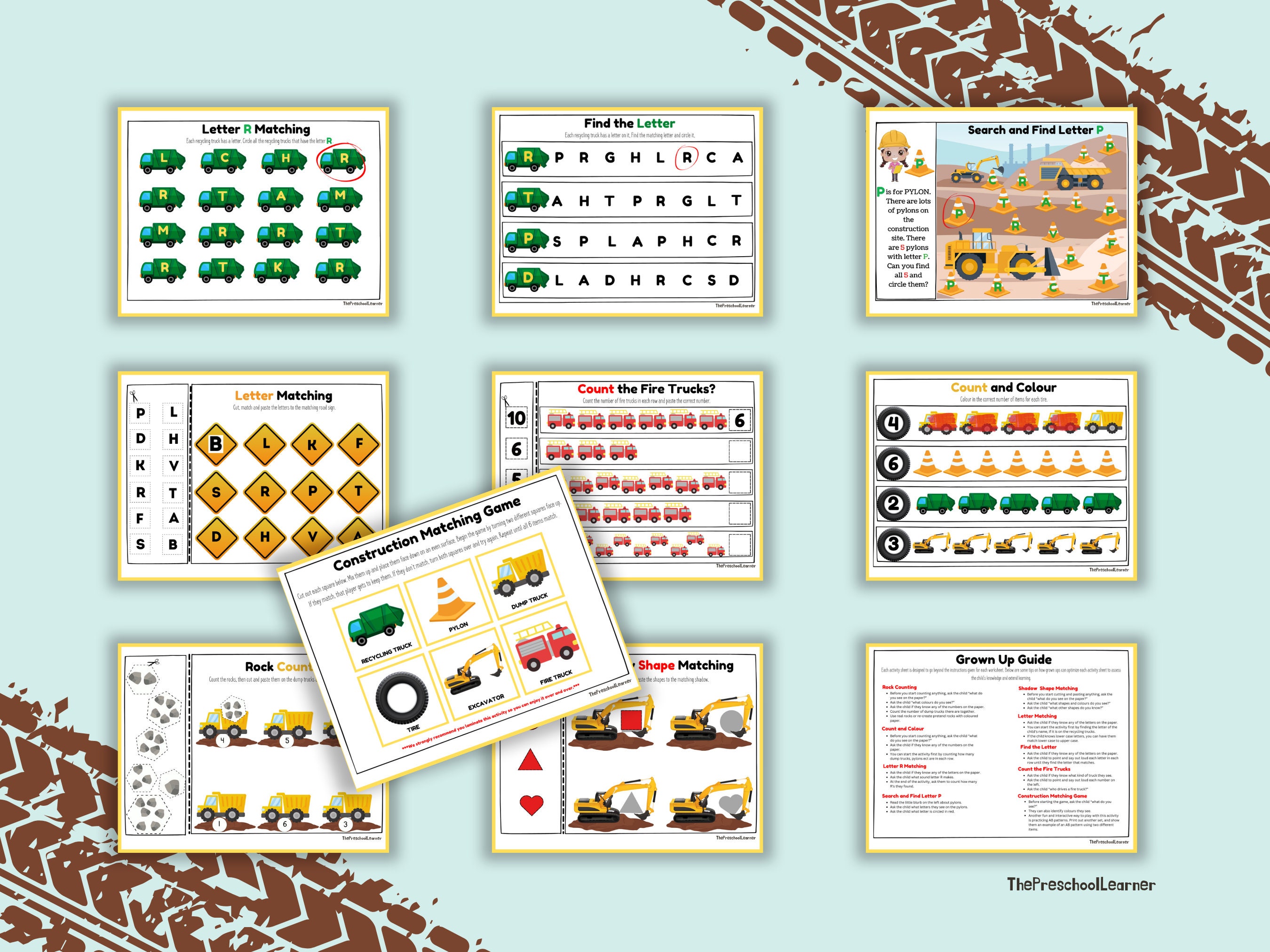 Construction Counting Worksheets 1 10 Preschool Number Matching ...