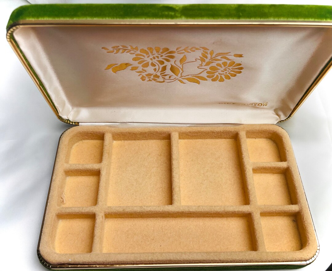 Vintage Lady Buxton Travel Jewelry Box Case Olive Velvet Green Interior ...