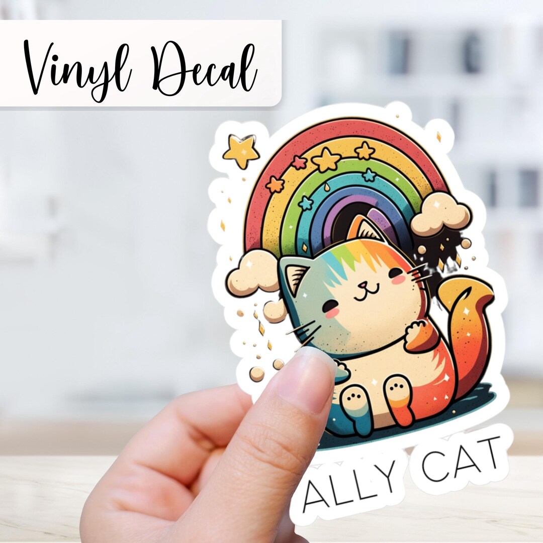 Rainbow Pride Cat Decal LGBTQ Sticker Ally Cat Sticker Colorful Cat ...
