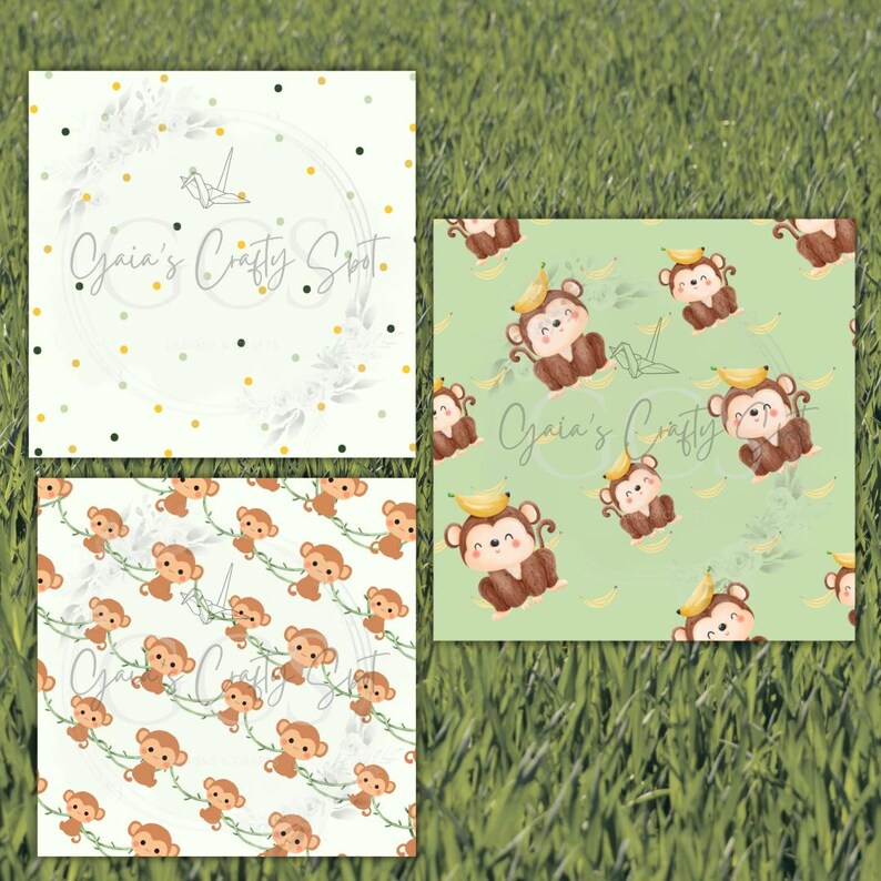 Monkey Digital Paper, Monkey Clipart, Banana, Jungle, Animals, Safari ...