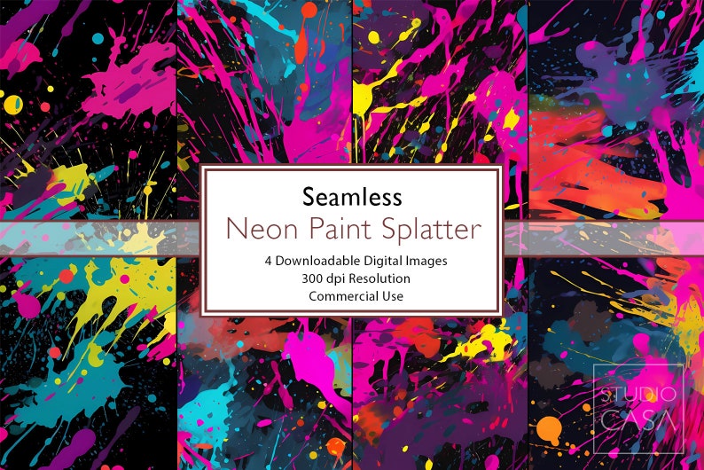 Vibrant Neon Paint Splatter Digital Paper Pack Instant Download ...