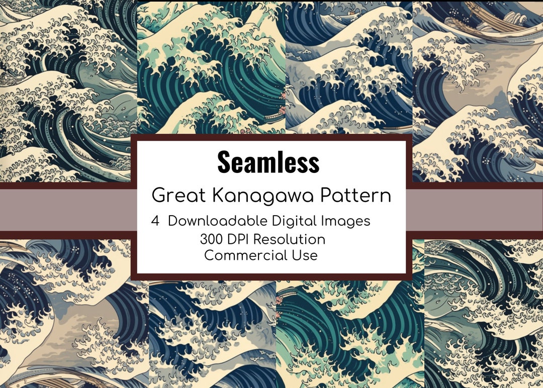 Seamless Wave of Kanagawa, Digital Papers, Japanese Art, JPEG ...