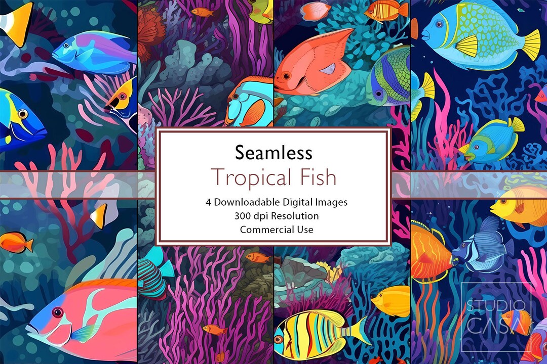 Tropical Fish Digital Paper, Seamless Printable Patterns on Demand ...