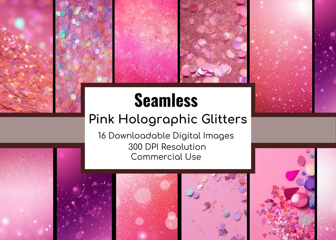 Pink Holographic Glitter Digital Paper, Printable Scrapbook Paper With ...