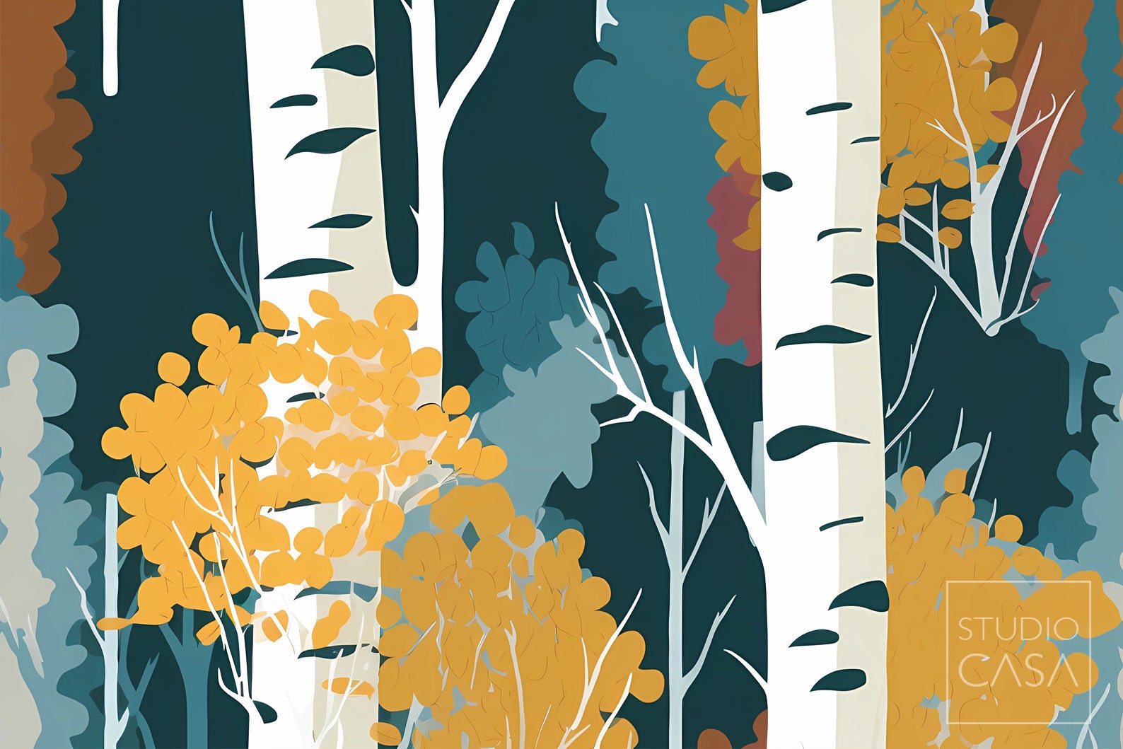Aspen Trees Landscape Digital Paper, Seamless Tree Patterns, Aspen ...