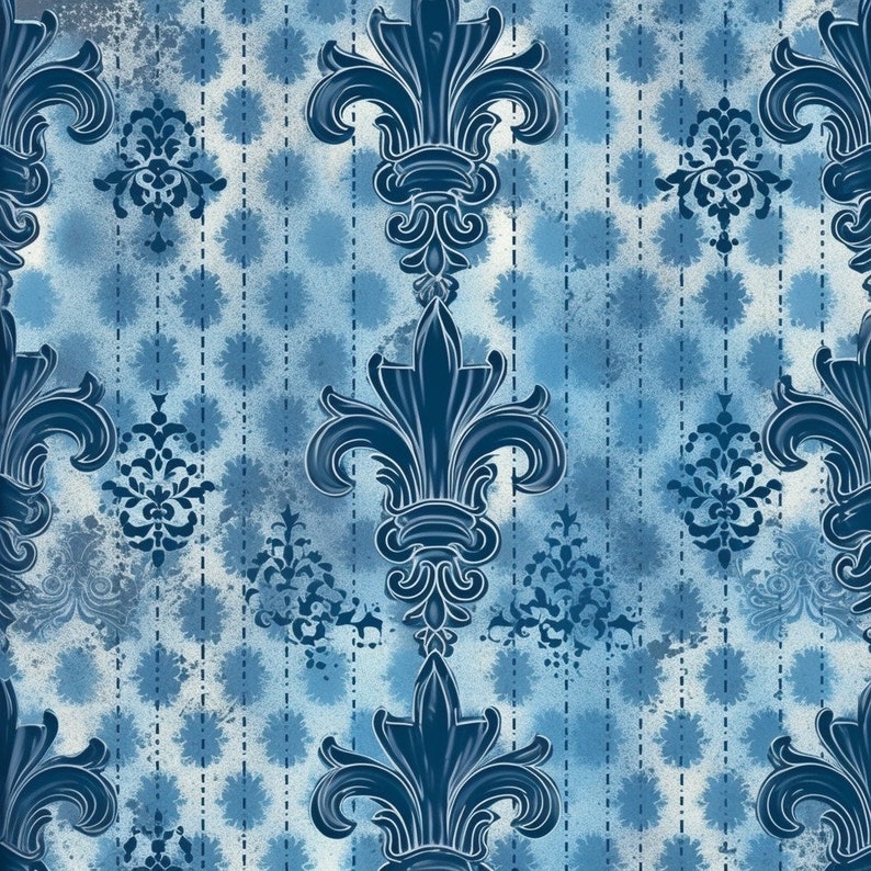 Printable Blue Paper, 50 Sheets, Big Bundle Damask Pattern, Stripes ...