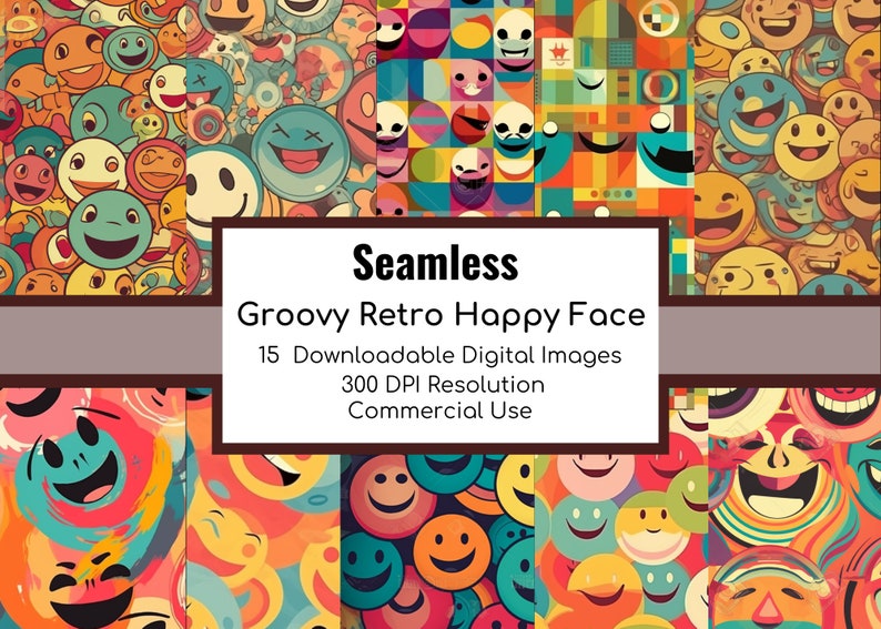GROOVY RETRO, Retro Happy Face Seamless Pattern, Retro Background ...