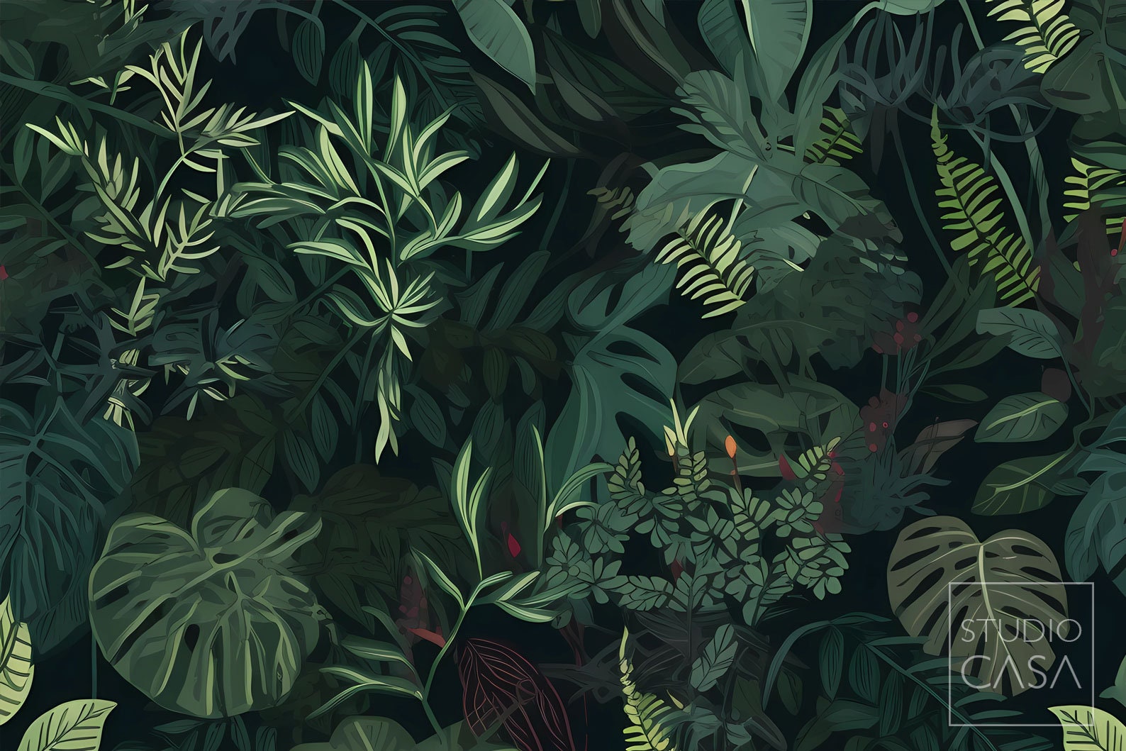 Tropical Jungle Dark Theme Digital Paper, Seamless Printable Patterns ...