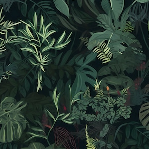 Tropical Jungle Dark Theme Digital Paper, Seamless Printable Patterns ...