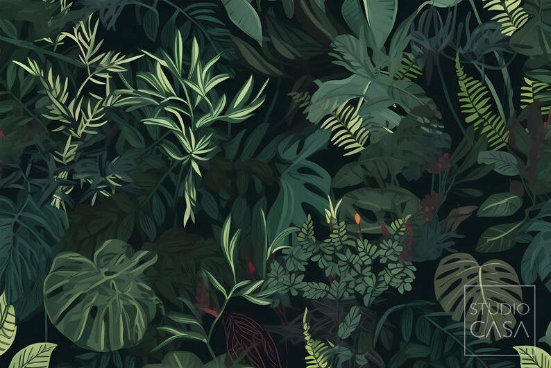 Tropical Jungle Dark Theme Digital Paper, Seamless Printable Patterns ...