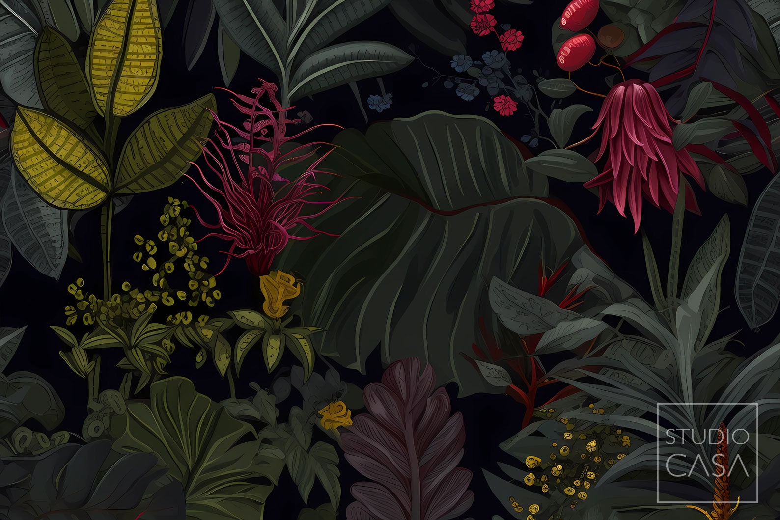 Tropical Jungle Dark Theme Digital Paper, Seamless Printable Patterns ...