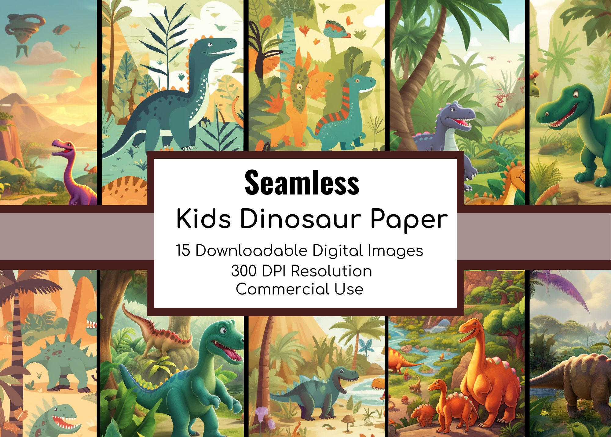 Dinosaur Digital Paper, Kid Seamless Pattern, Dinosaur Background ...
