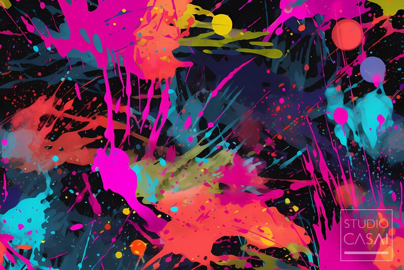 Vibrant Neon Paint Splatter Digital Paper Pack Instant Download ...