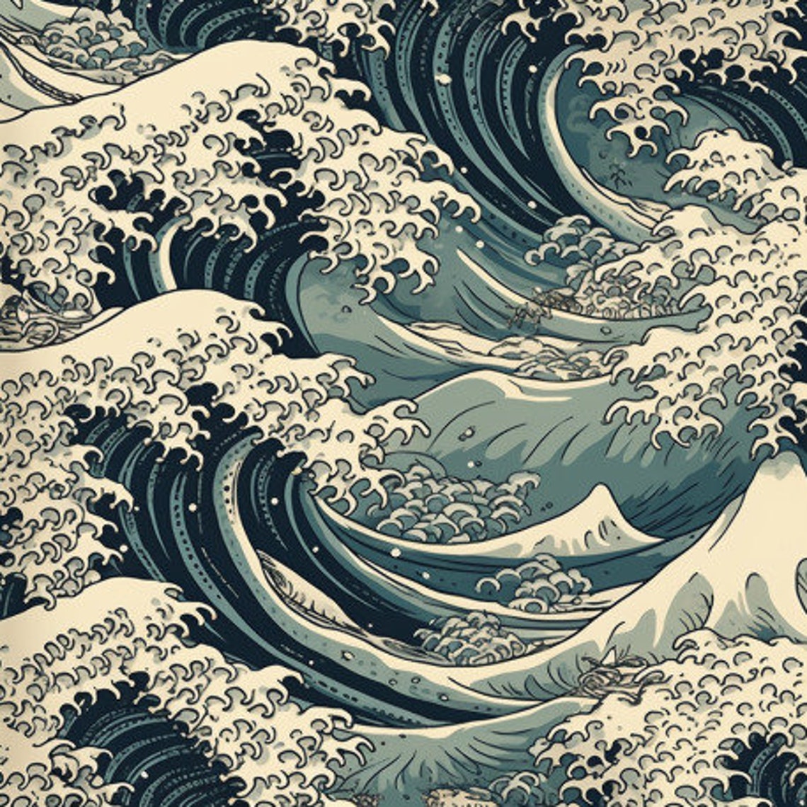 Seamless Wave of Kanagawa, Digital Papers, Japanese Art, JPEG ...