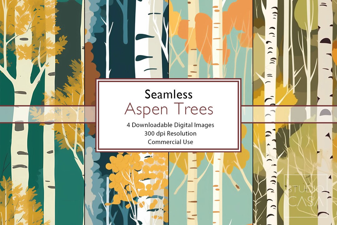 Aspen Trees Landscape Digital Paper, Seamless Tree Patterns, Aspen ...