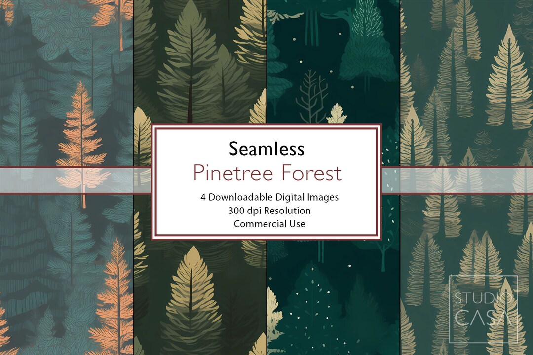 Pine Tree Forest Digital Paper, Seamless Printable Pine Tree Patterns ...