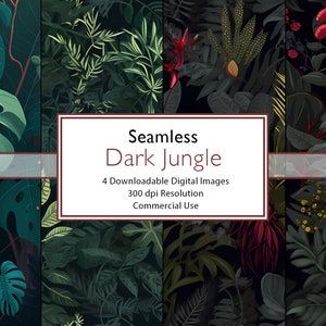 Tropical Jungle Dark Theme Digital Paper, Seamless Printable Patterns ...