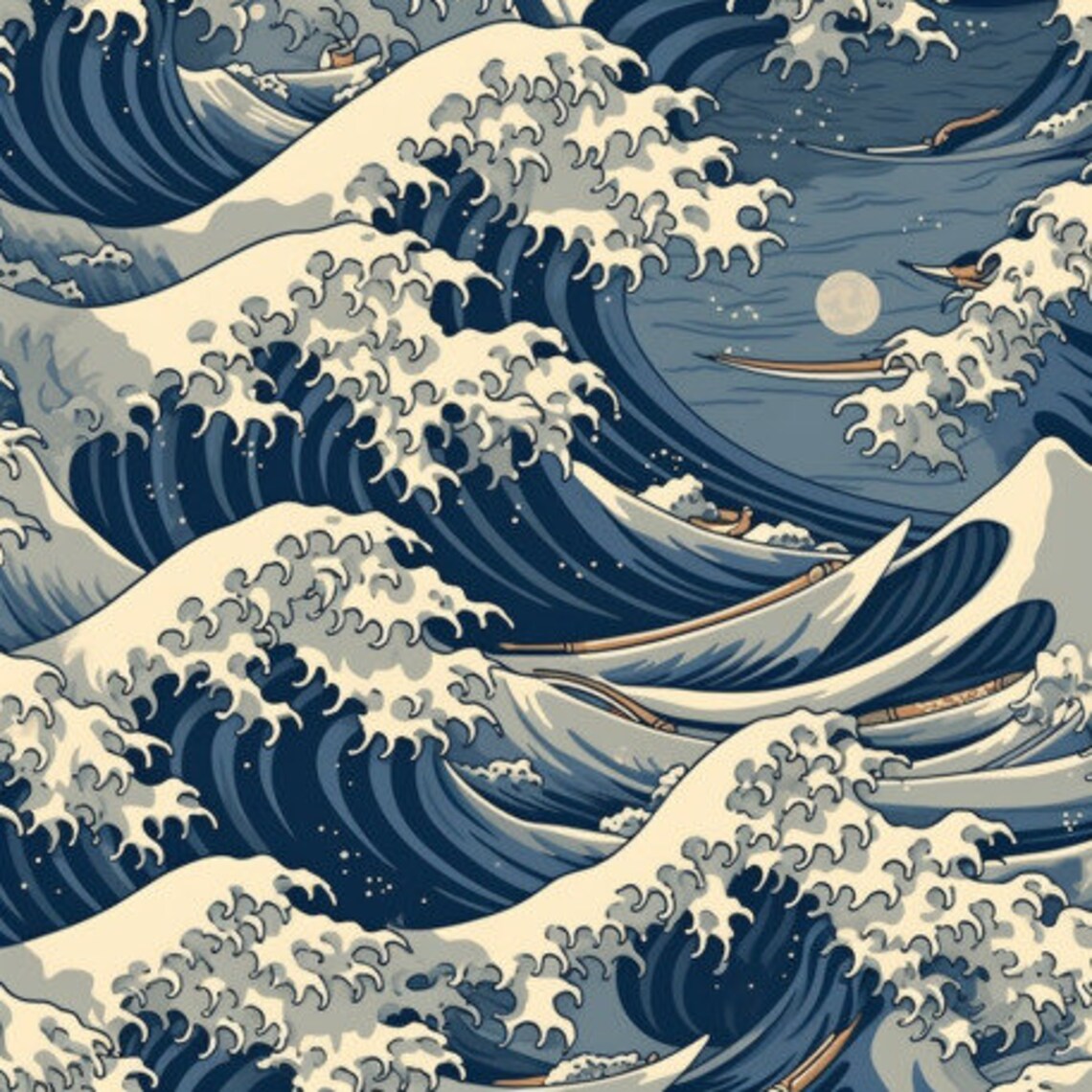 Seamless Wave of Kanagawa, Digital Papers, Japanese Art, JPEG ...
