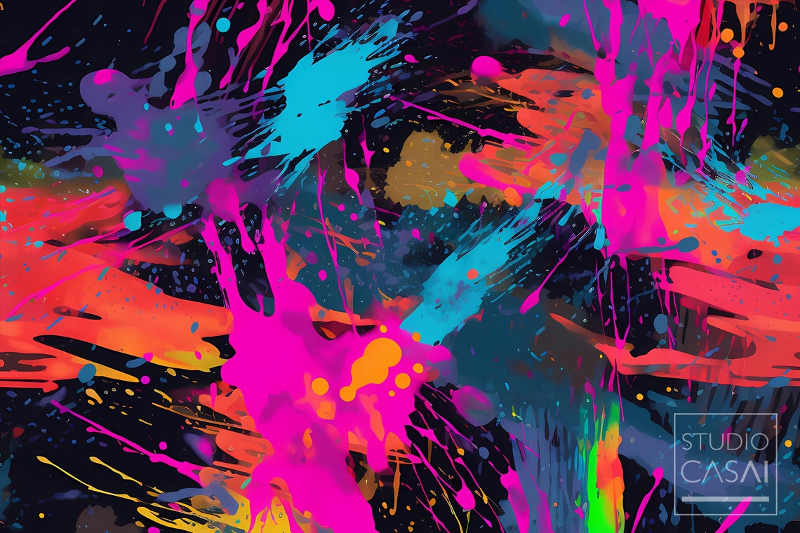 Vibrant Neon Paint Splatter Digital Paper Pack Instant Download ...