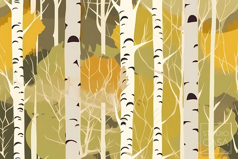 Aspen Trees Landscape Digital Paper, Seamless Tree Patterns, Aspen ...