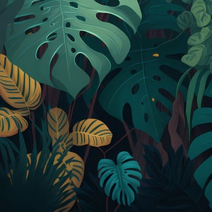 Tropical Jungle Dark Theme Digital Paper, Seamless Printable Patterns ...
