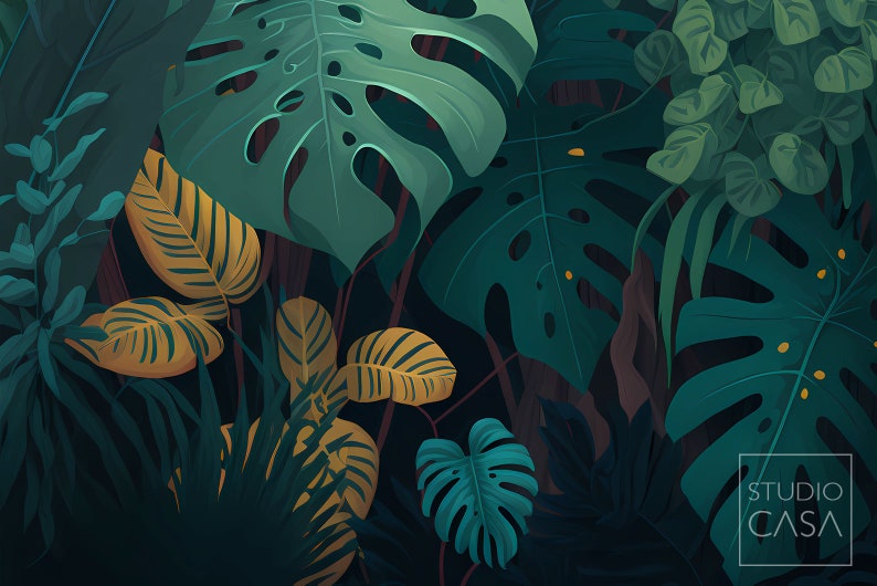 Tropical Jungle Dark Theme Digital Paper, Seamless Printable Patterns ...