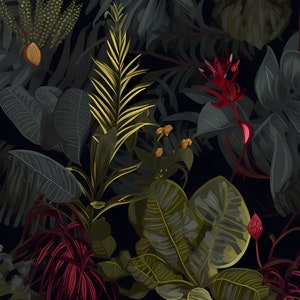 Tropical Jungle Dark Theme Digital Paper, Seamless Printable Patterns ...