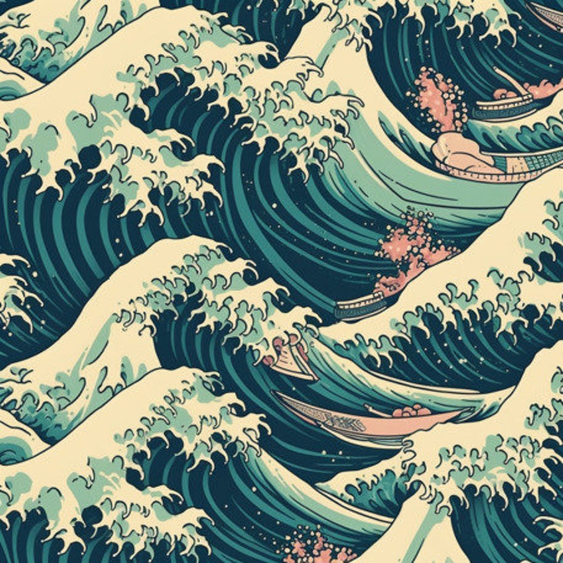 Seamless Wave of Kanagawa, Digital Papers, Japanese Art, JPEG ...