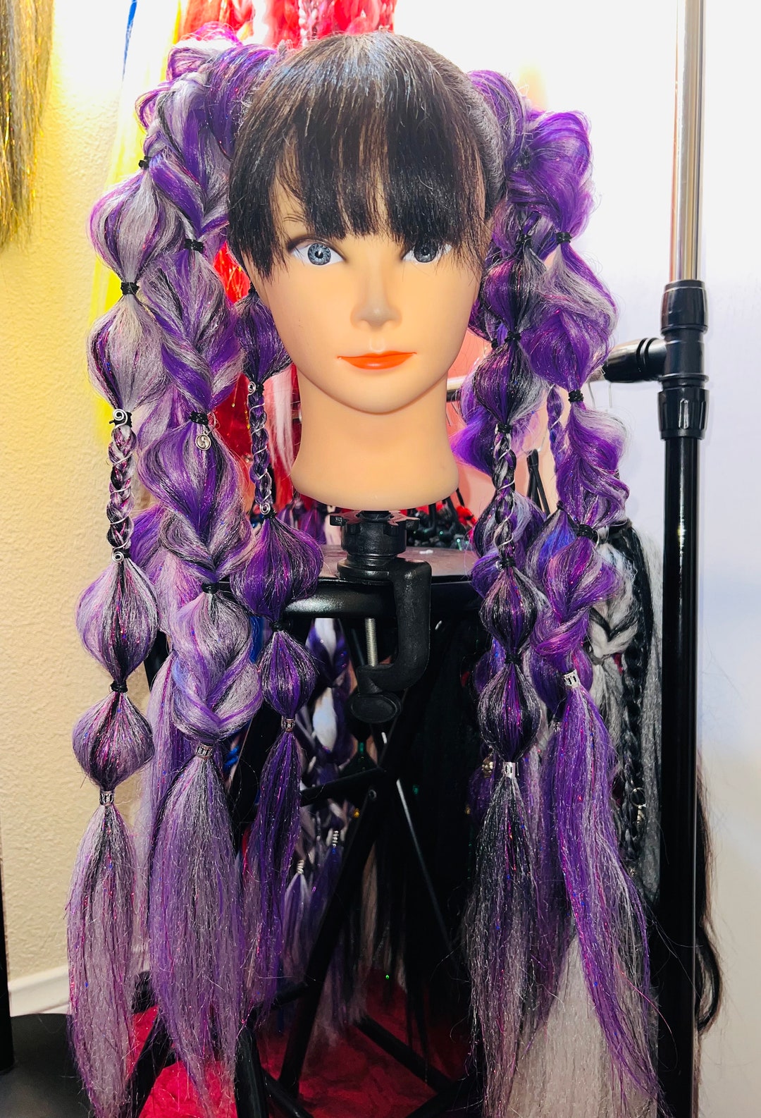 Purple/black and White Pigtail Extensions set 27 - Etsy