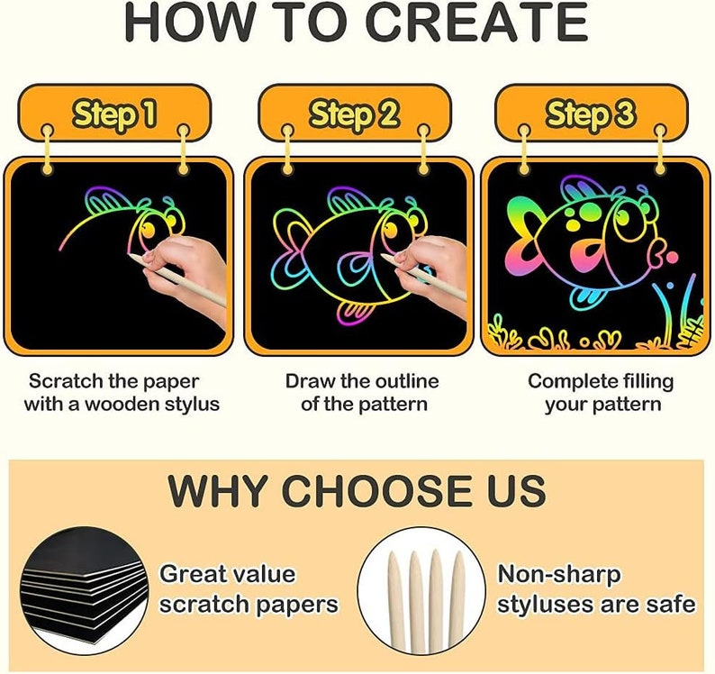 Scratch Rainbow Art for Kids 50 Piece Magic Scratch off Paper Children ...