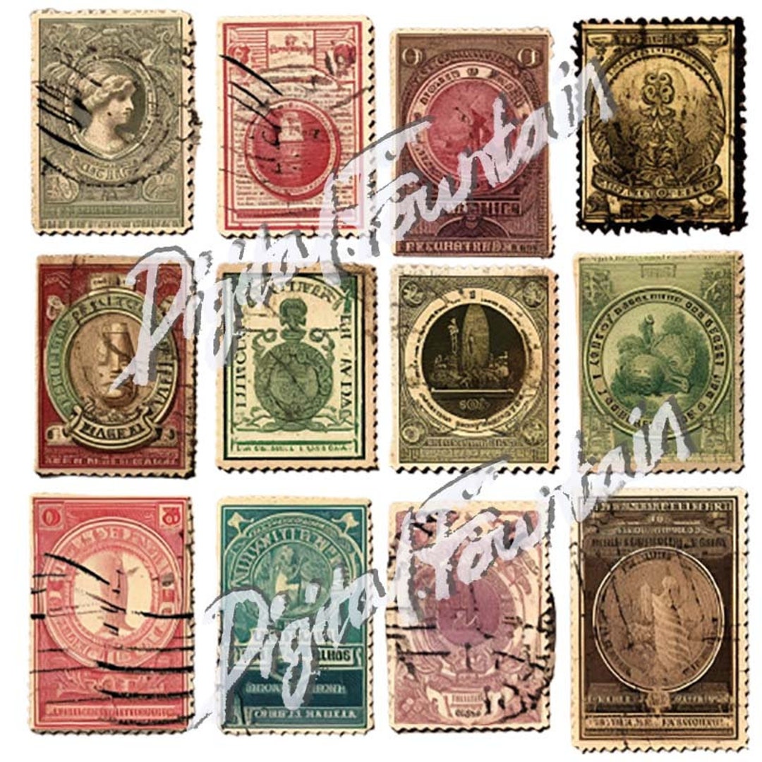Vintage Postage Stamp Clipart - Collage Printables for Junk Journals ...