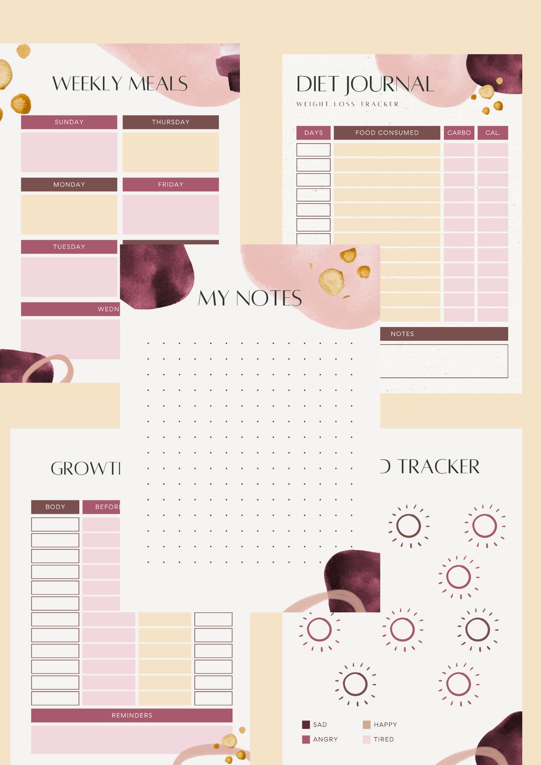 Digital Diet Journal Planner - Printable Meal Tracker, Weight Loss ...