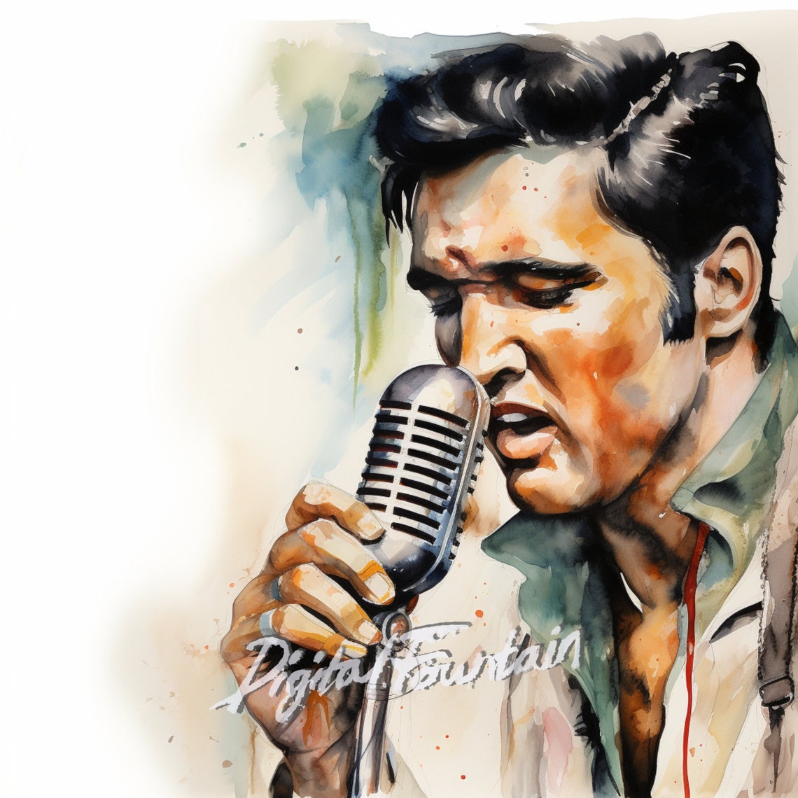 Elvis Presley Watercolor Portrait Clip Art - PNG + JPEG Clipart 10 Sets ...