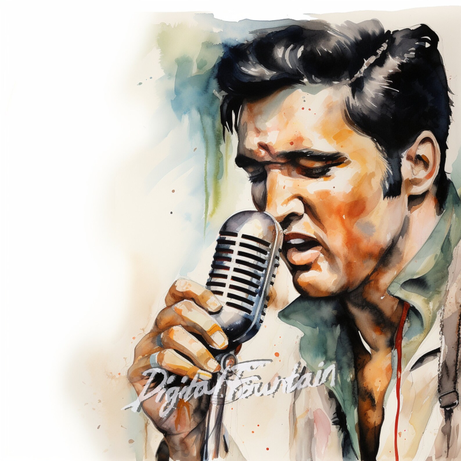 Elvis Presley Watercolor Portrait Clip Art - PNG + JPEG Clipart 10 Sets ...