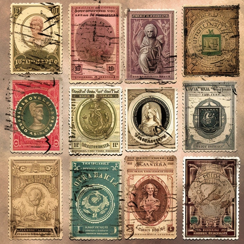Vintage Postage Stamp Clipart - Collage Printables for Junk Journals ...