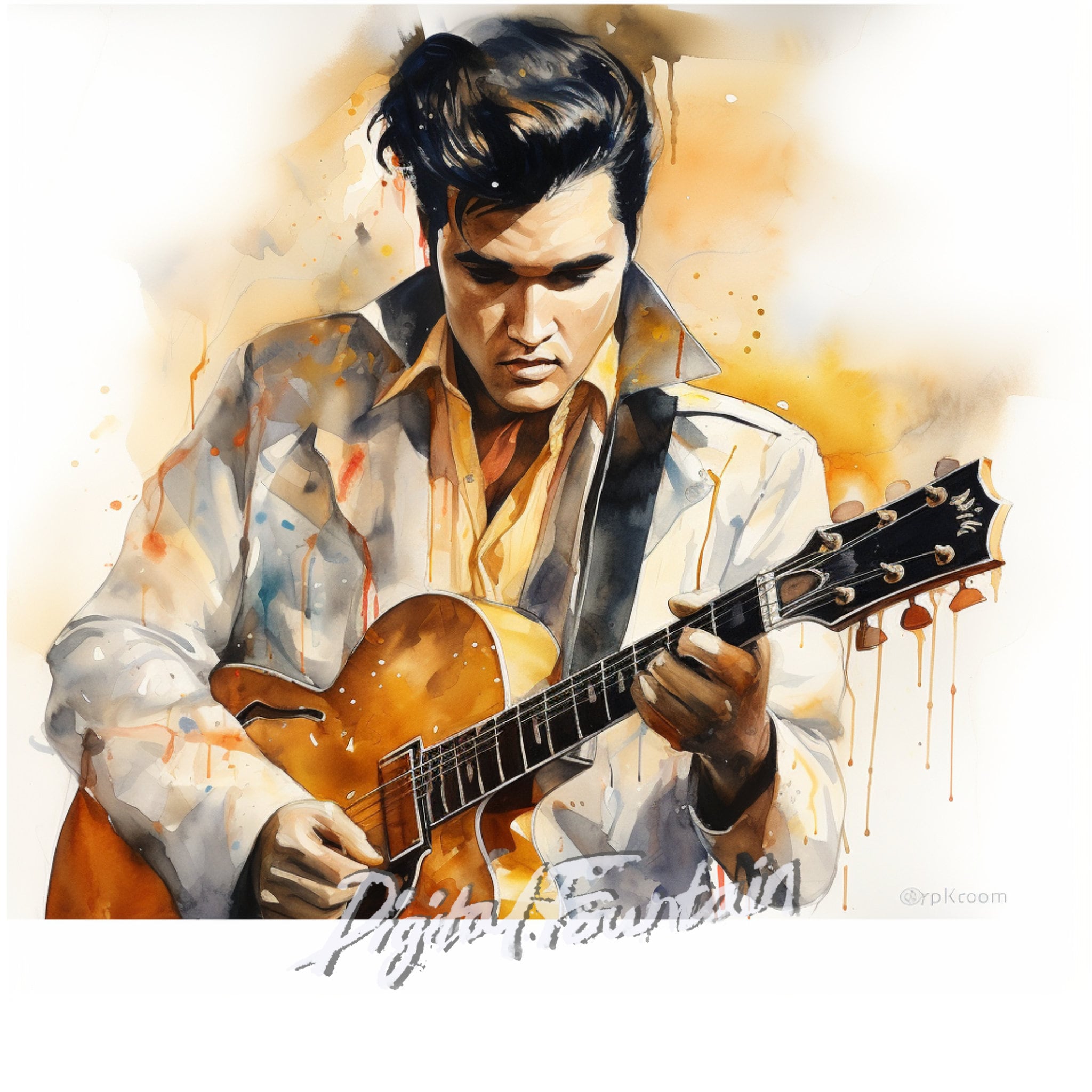 Elvis Presley Watercolor Portrait Clip Art - PNG + JPEG Clipart 10 Sets ...