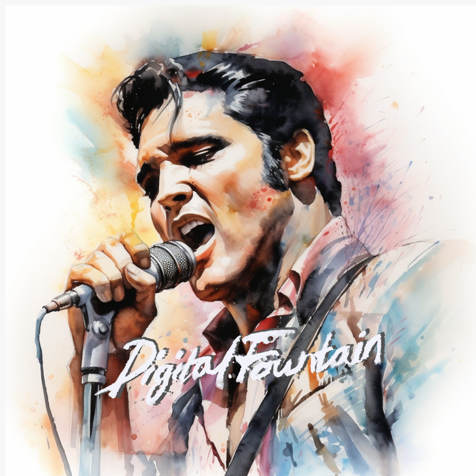 Elvis Presley Watercolor Portrait Clip Art - PNG + JPEG Clipart 10 Sets ...