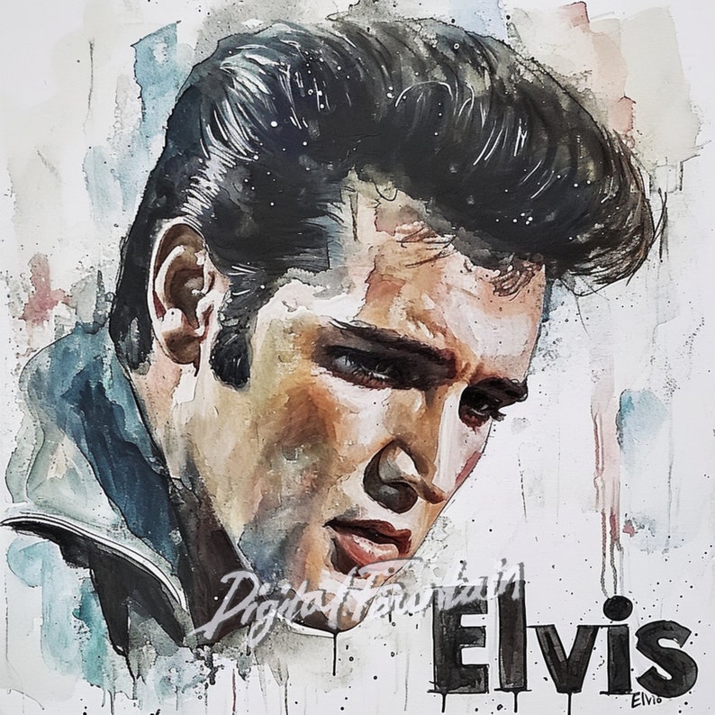 Elvis Presley Watercolor Portrait Clip Art - PNG + JPEG Clipart 10 Sets ...
