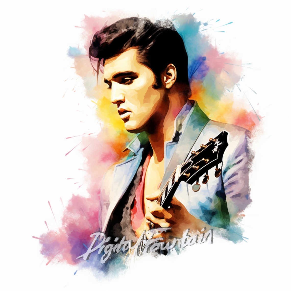Elvis Presley Watercolor Portrait Clip Art - PNG + JPEG Clipart 10 Sets ...